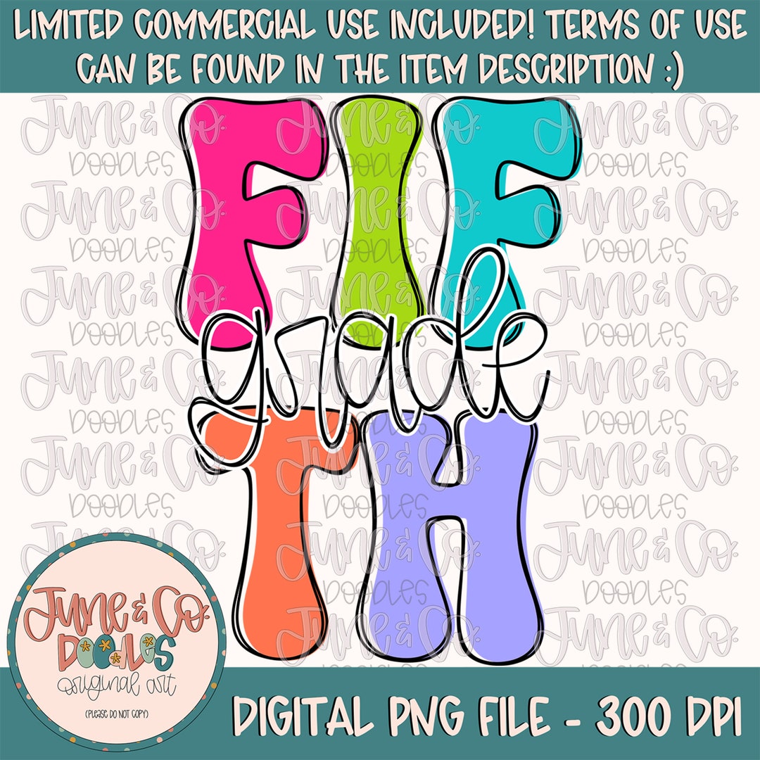 Neon Rainbow Fifth Grade PNG| Girls Back to School Sublimation File ...