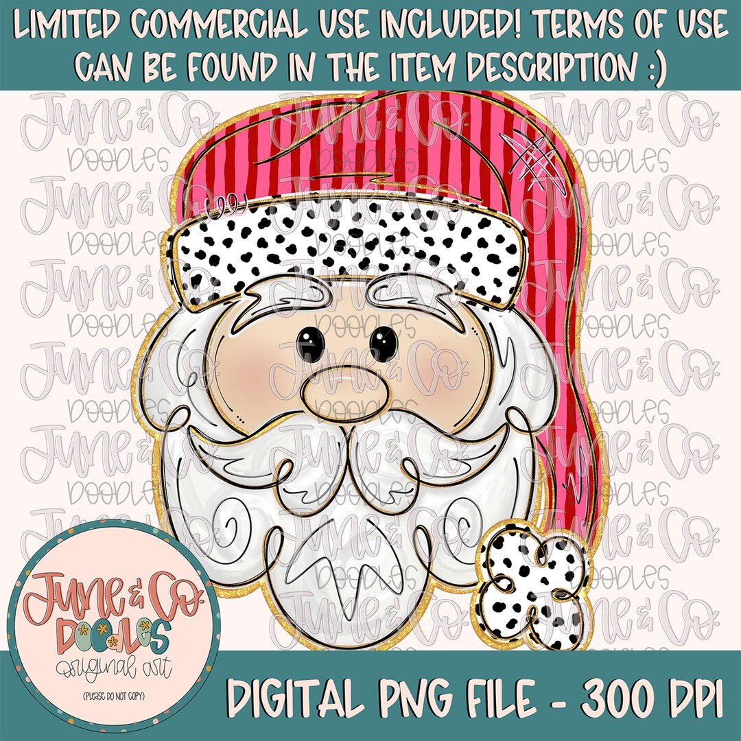 Whimsical Santa Png-pink| Girly Santa Sublimation File| Gold Glitter ...