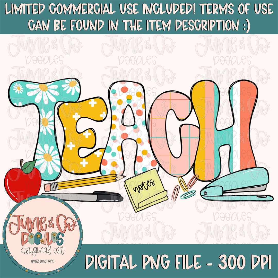 Retro Colorful Teach PNG| Back to School Sublimation File| Hand ...