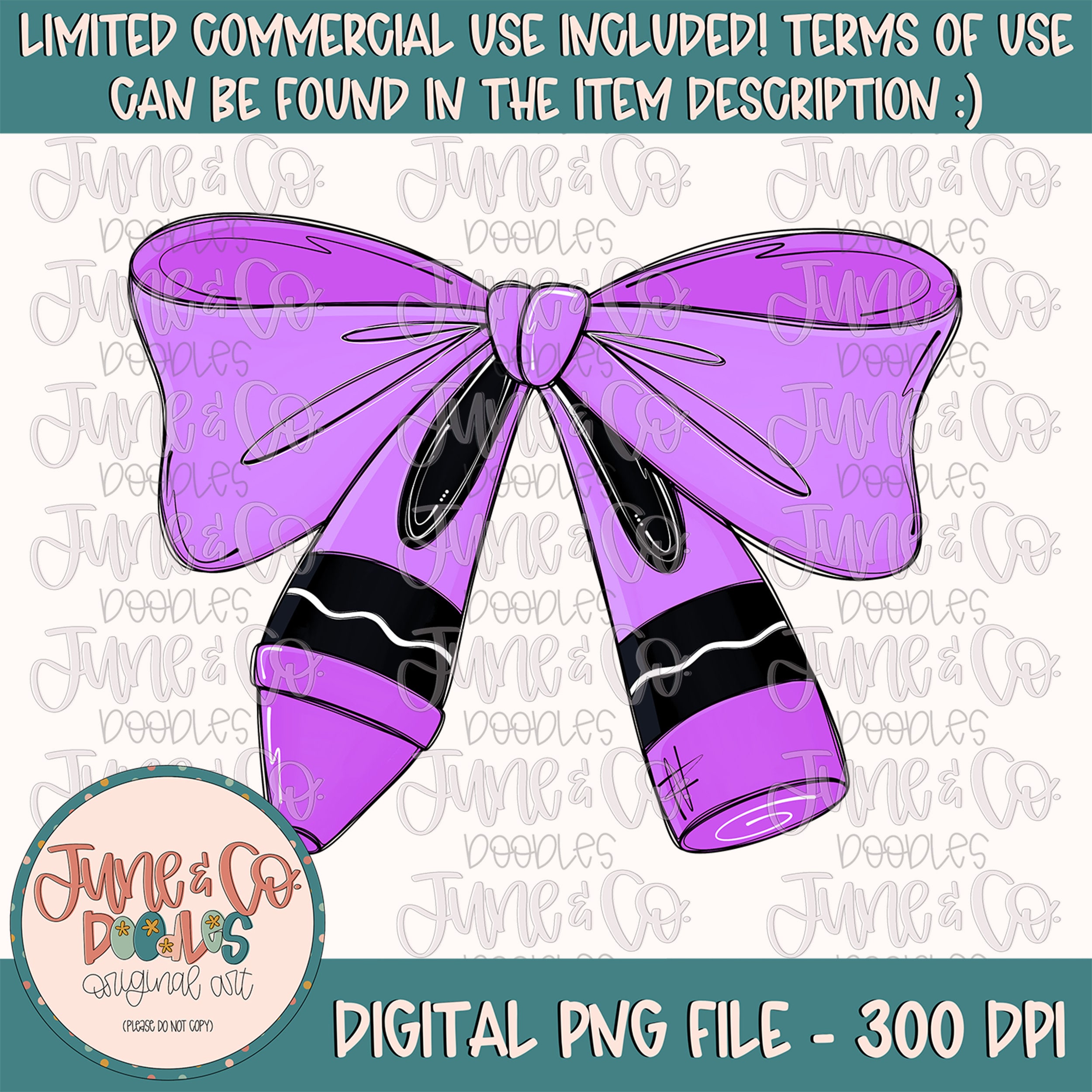 Purple Crayon Bow PNG| Girly Back to School Sublimation File| Coquette ...