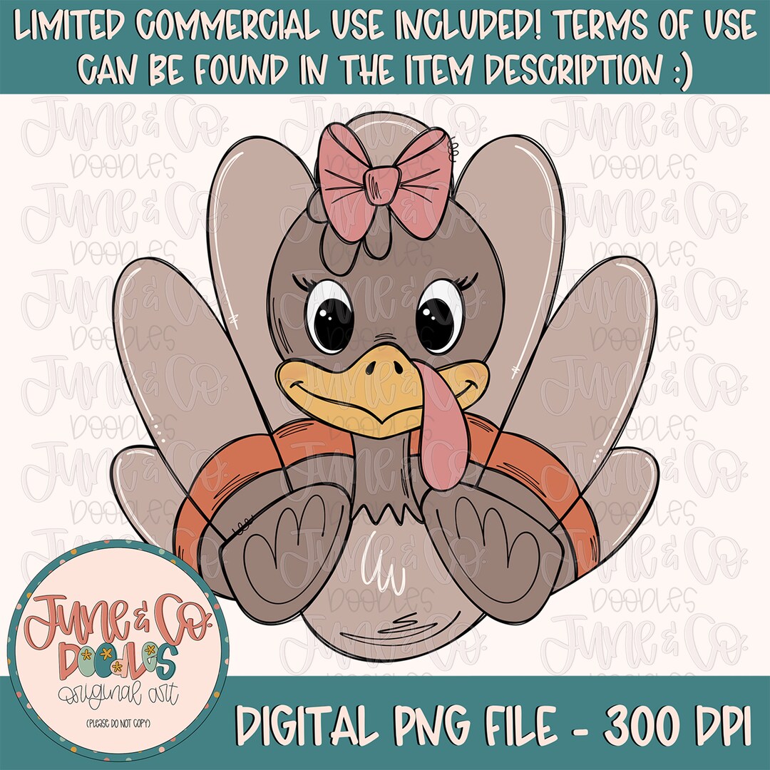 Girl Turkey PNG| Cute Turkey in Bow Sublimation File| Girls ...