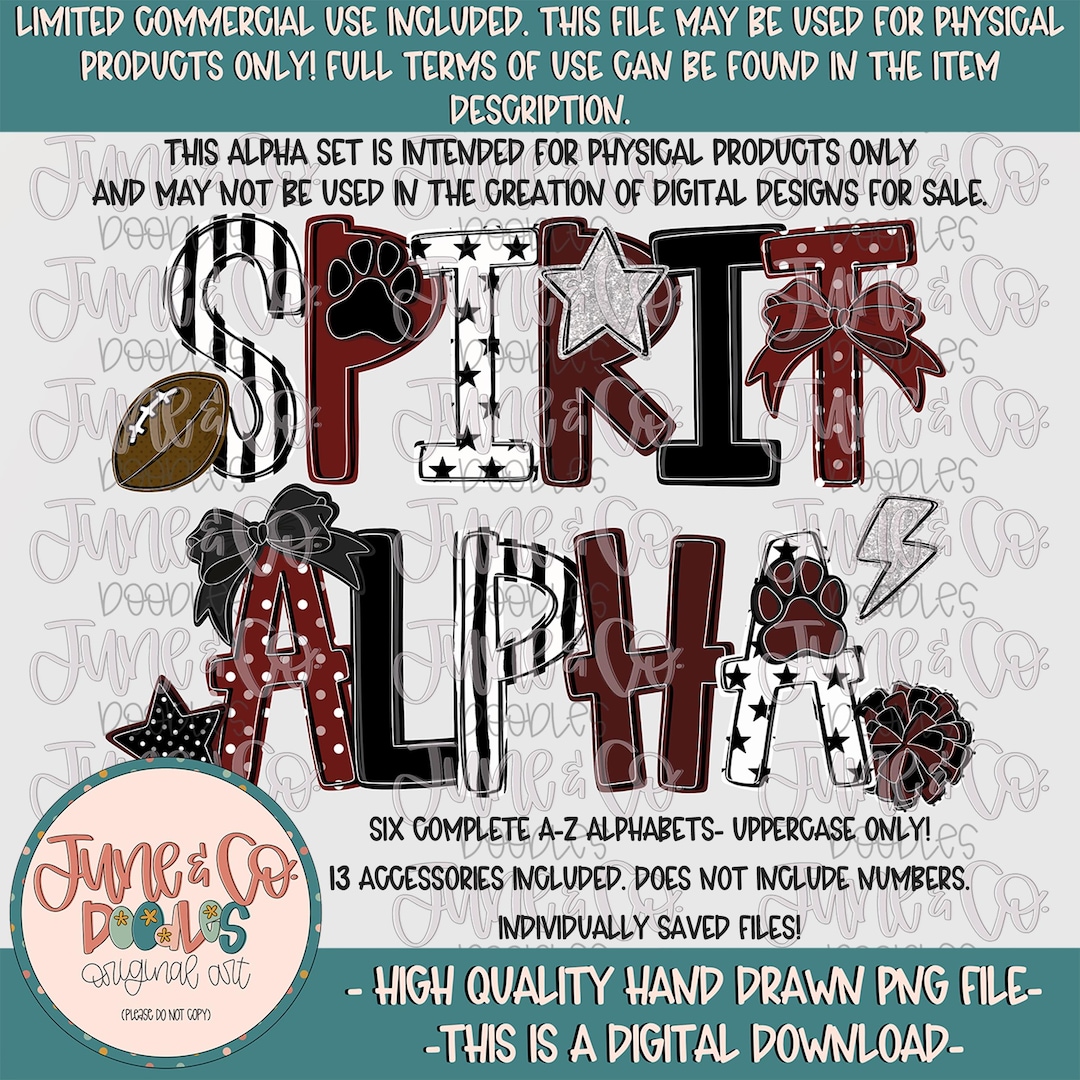 Spirit Alphabet Set- Maroon & Black| Team Spirit Doodle Alpha ...