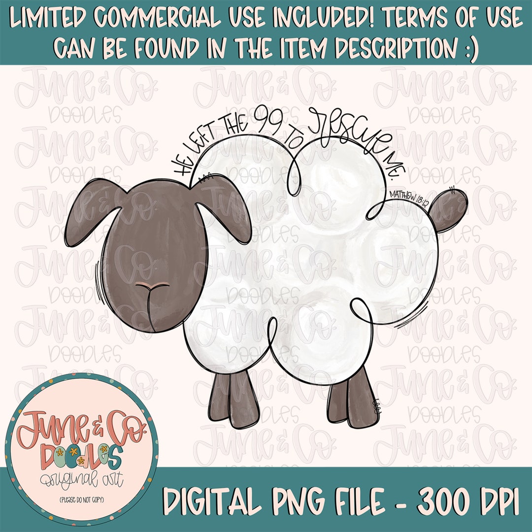 He Left the 99 Sheep PNG| Sheep Doodle Sublimation File| Christian ...