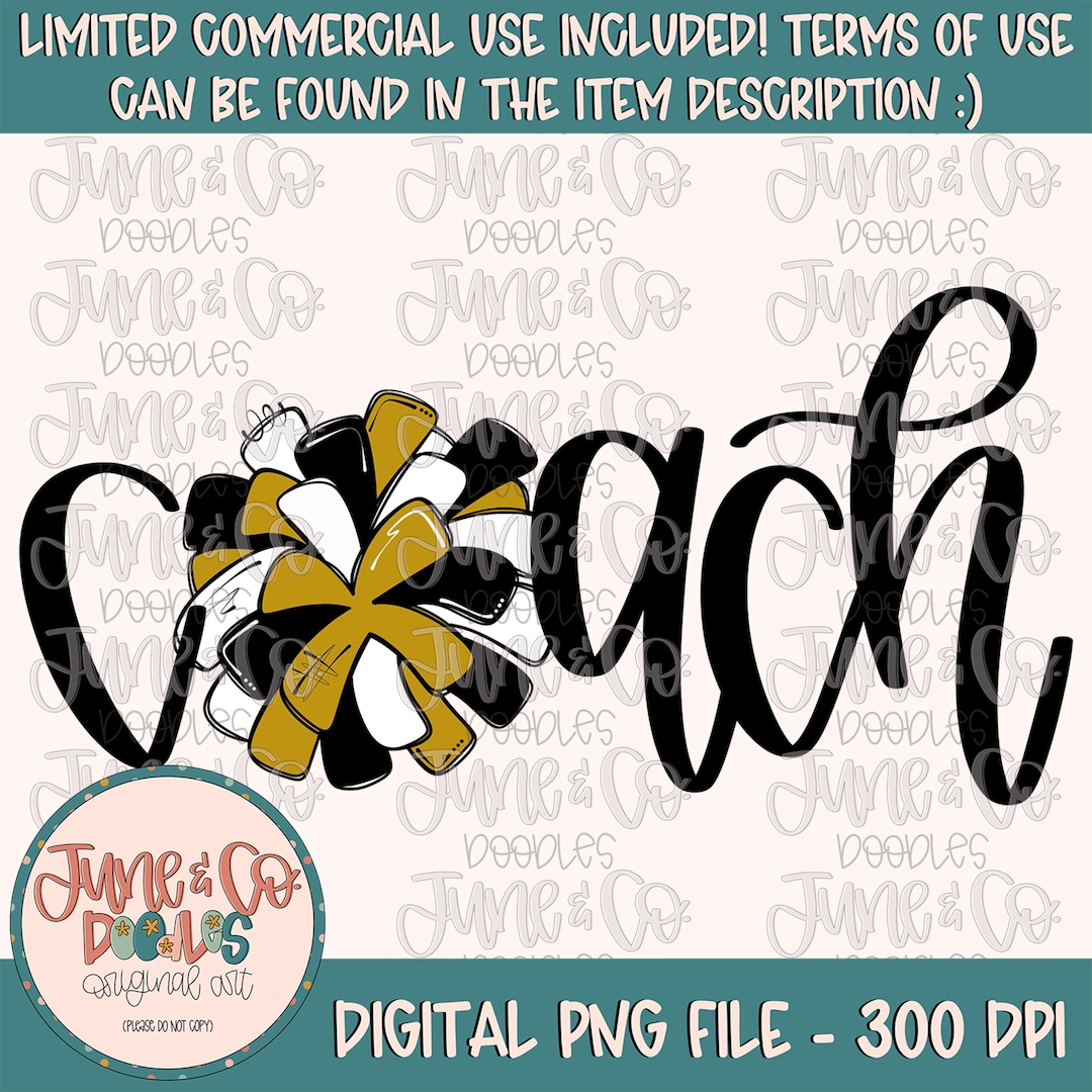 Coach Lettering With Pom Pom PNG| Cheer Coach Sublimation File ...