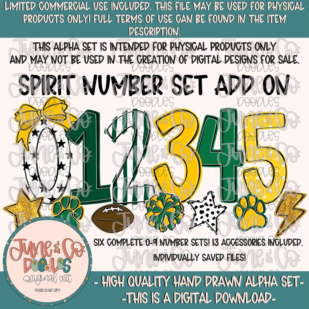 Spirit Numbers Set- Green & Yellow| Team Spirit Doodle Alpha ...