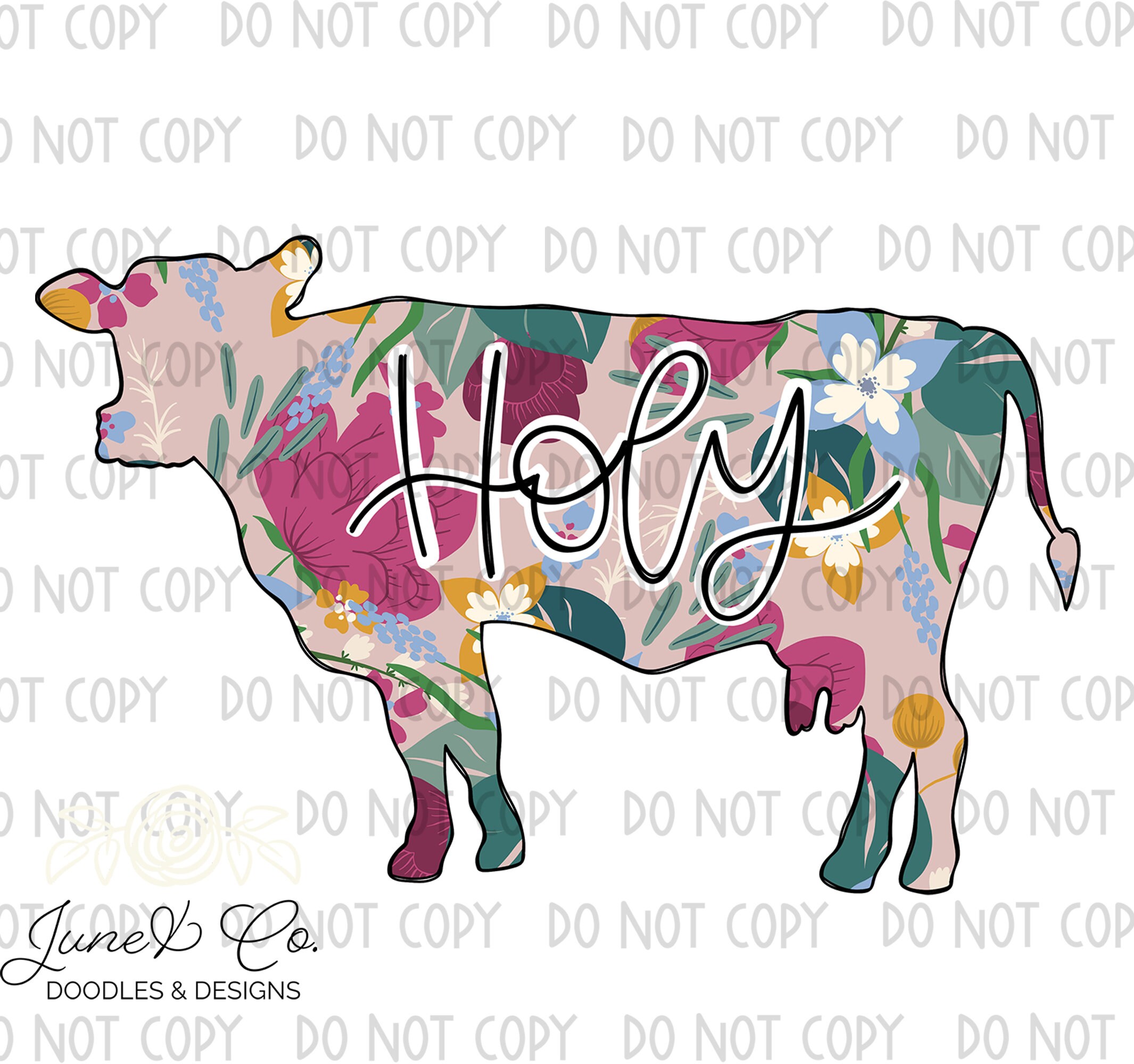 Floral Holy Cow PNG Cow Silhouette Sublimation File Country - Etsy
