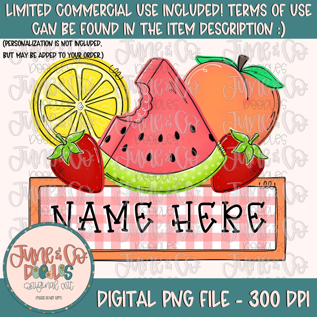 Summer Fruit With Name Plate PNG| Girls Summer Time Sublimation File ...
