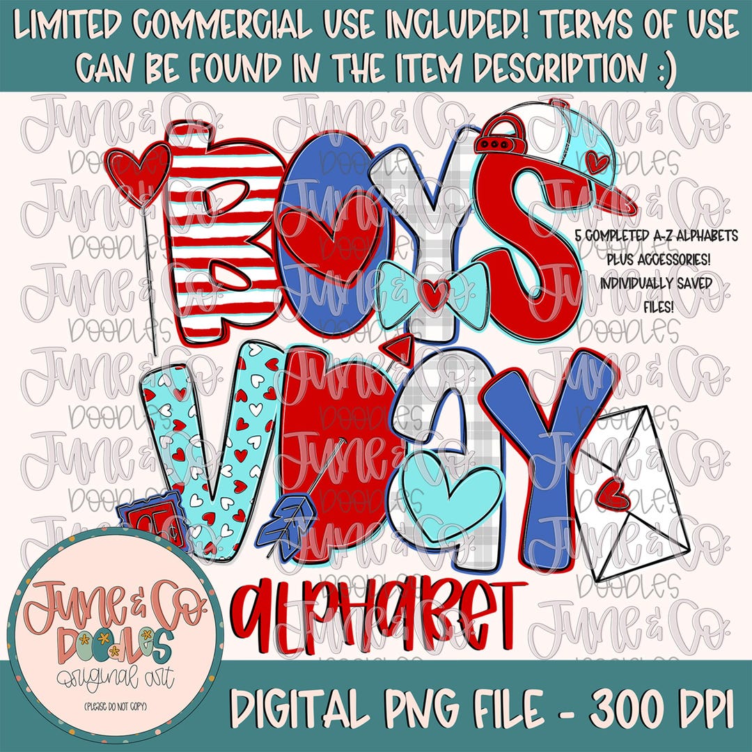 Boys Vday Alphabet Set- PNG| Valentine's Day Alpha| Individually Saved ...