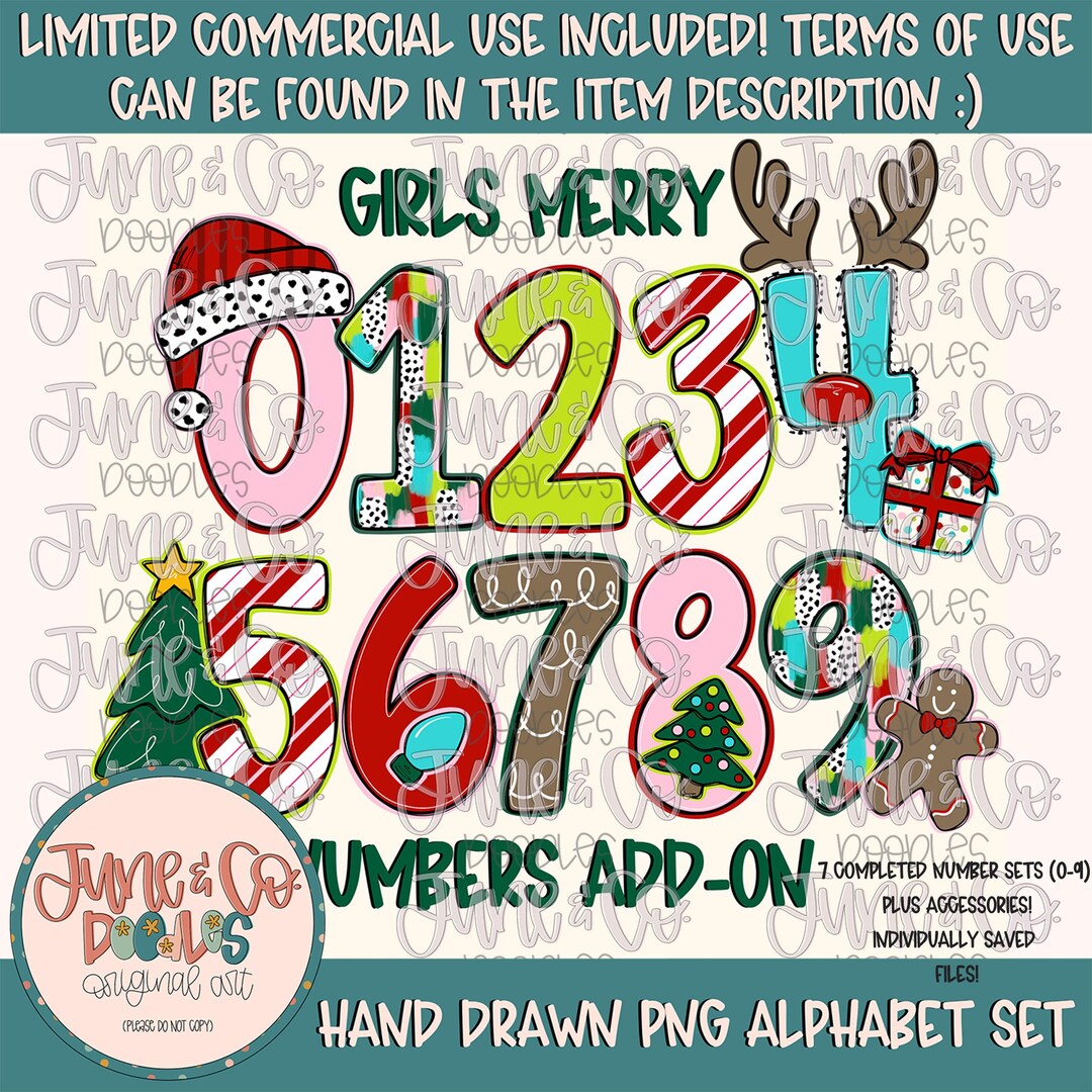 Girls Merry Number Set- PNG| Girls Christmas Alpha| Individually Saved ...