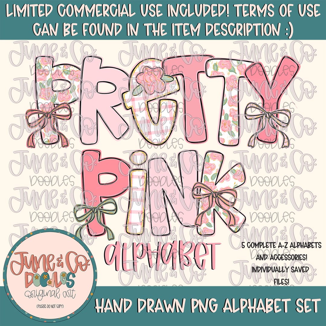 Pretty Pink Floral Alphabet Set- PNG| Preppy Pink Doodle Alpha ...