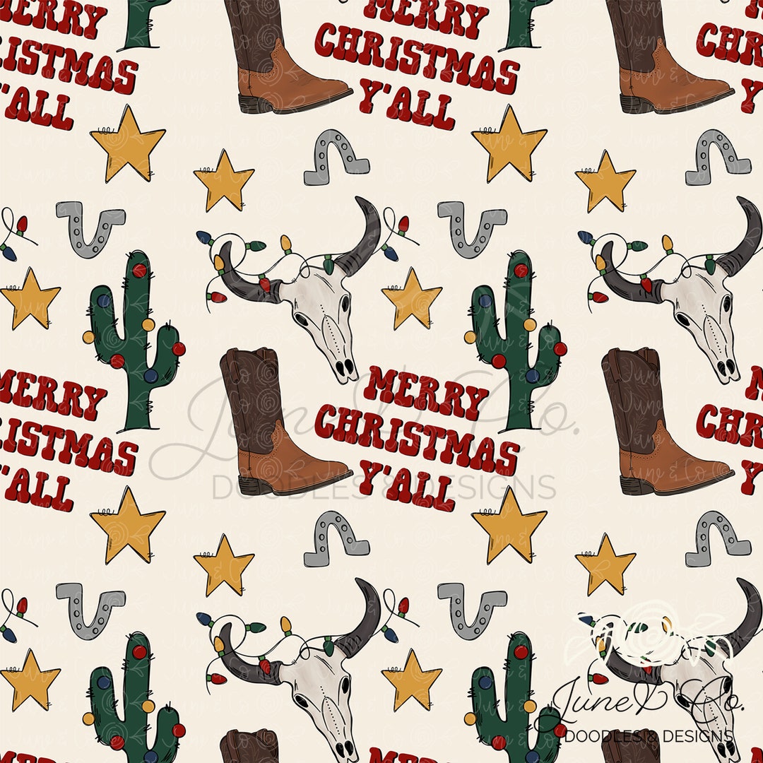 Merry Christmas Y'all Seamless Pattern Western Christmas Digital Paper ...