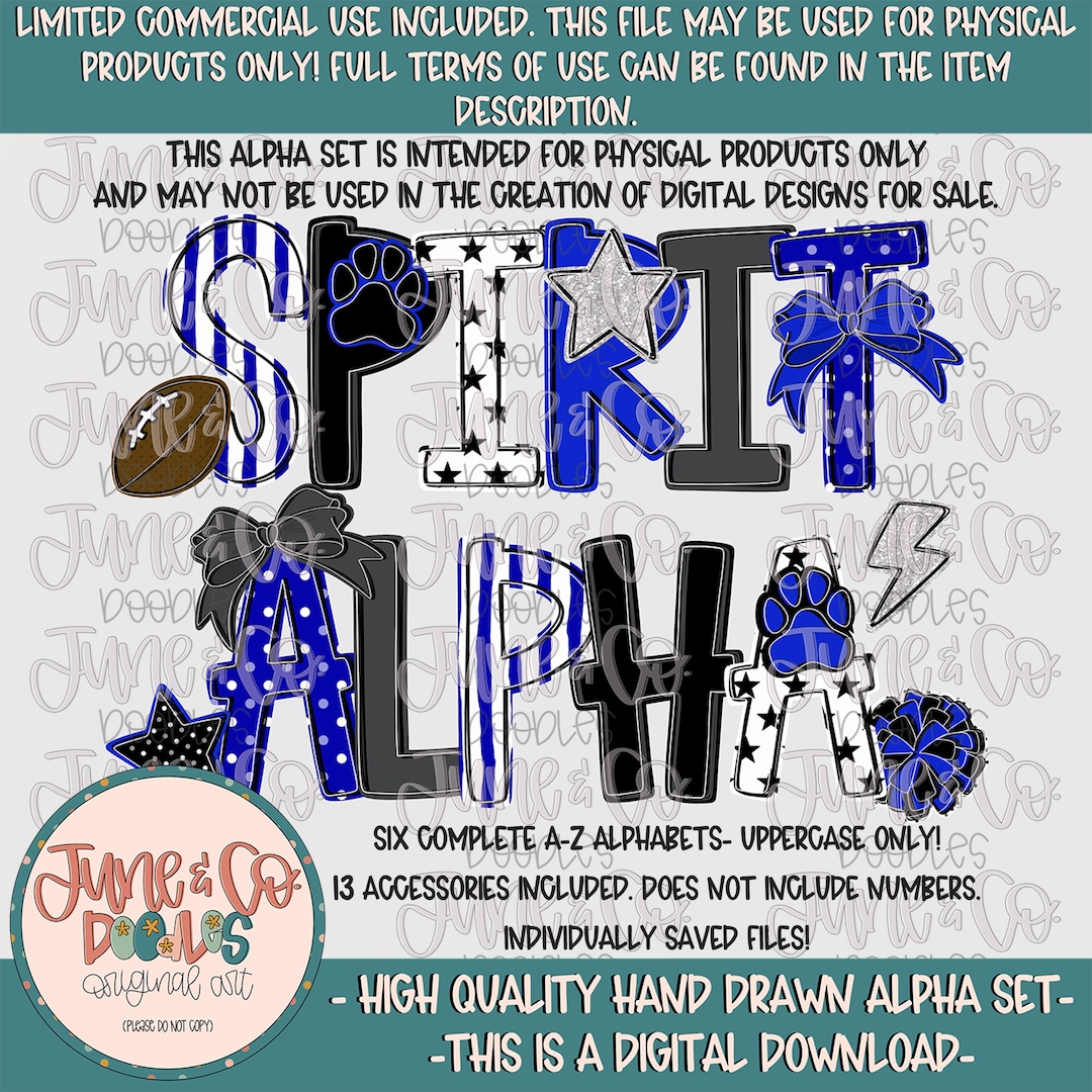Spirit Alphabet Set- Black and Royal| Team Spirit Doodle Alpha ...