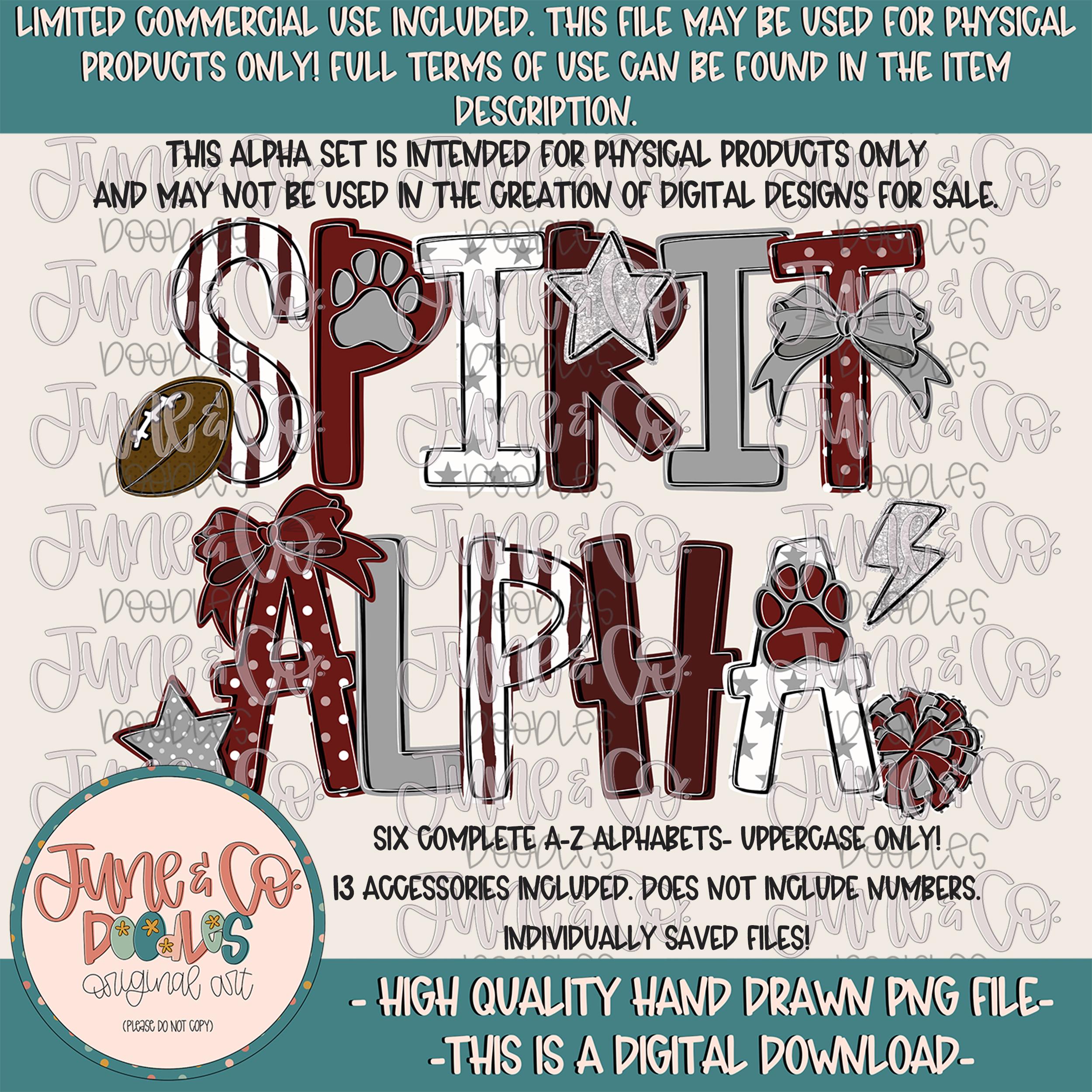 Spirit Alphabet Set- Maroon & Gray| Team Spirit Doodle Alpha ...