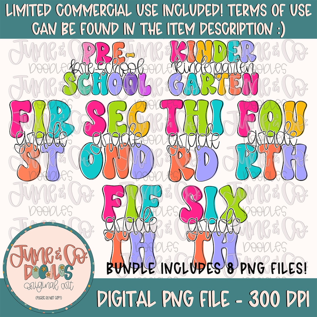 Neon Rainbow Grade Levels PNG Bundle| Girls Back to School Sublimation ...