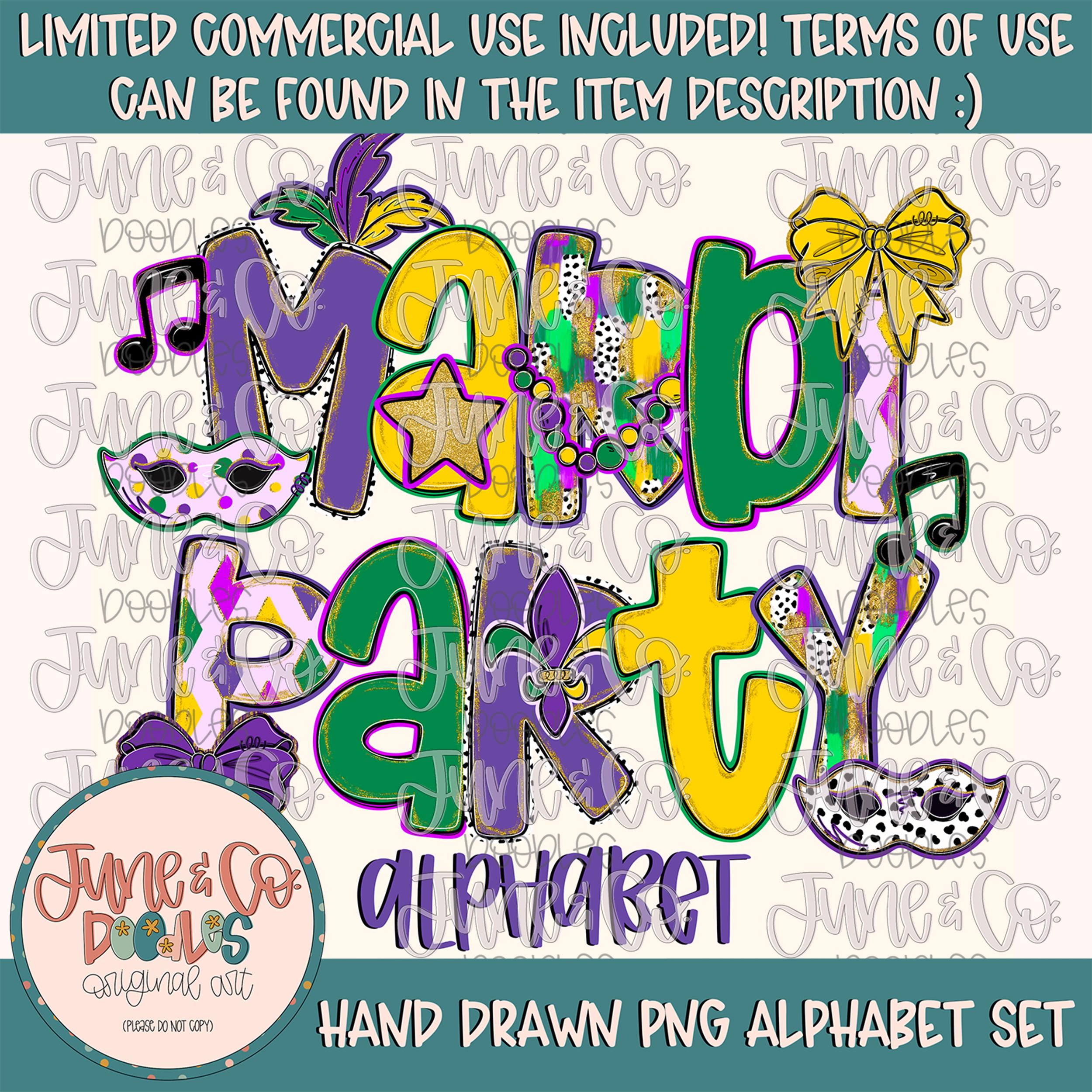 Mardi Party Alphabet Set- PNG| Mardi Gras Alpha| Individually Saved ...