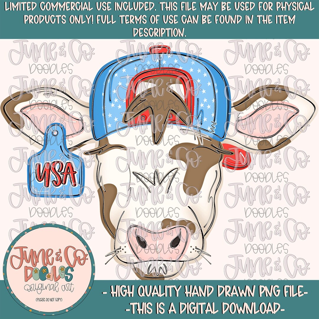 Boy Patriotic Cow PNG| Cool Cow in Backwards Hat Sublimation File| Boys ...