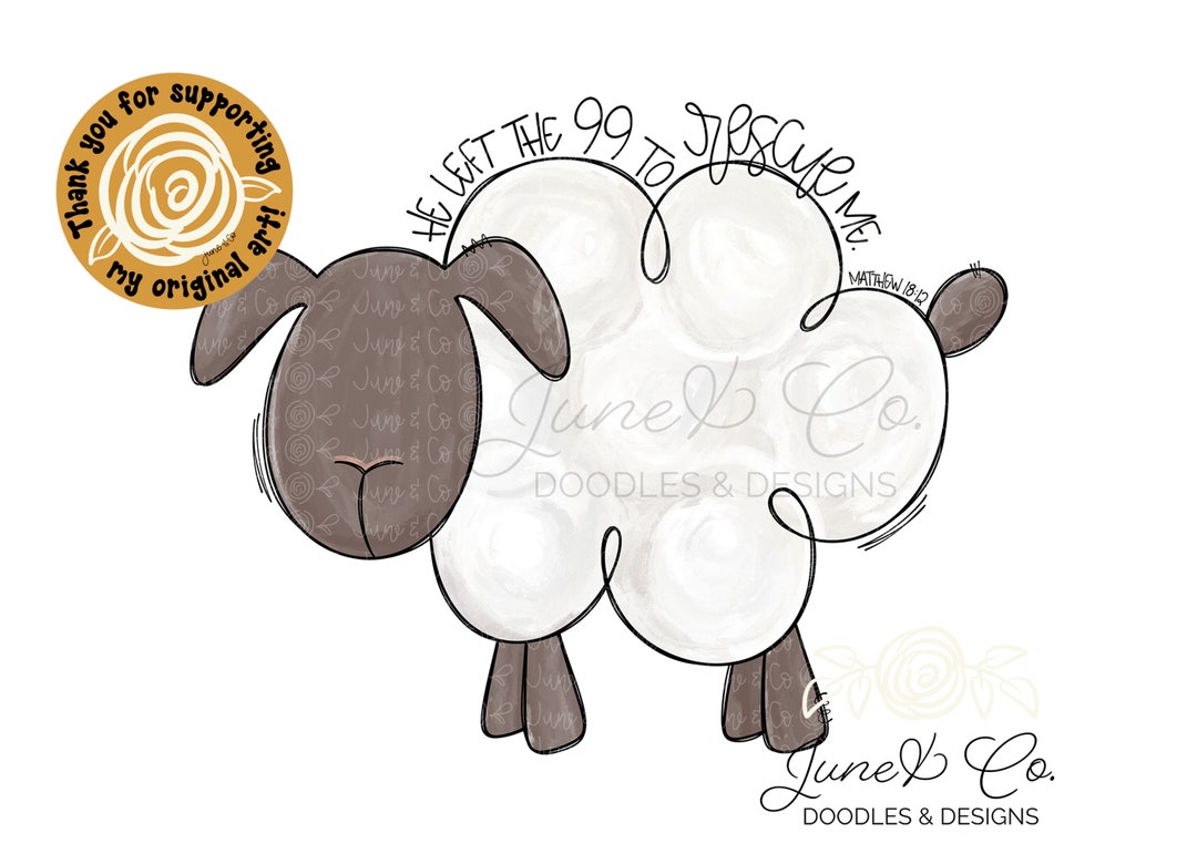 He Left the 99 Sheep PNG Sheep Doodle Sublimation File Christian Spring ...