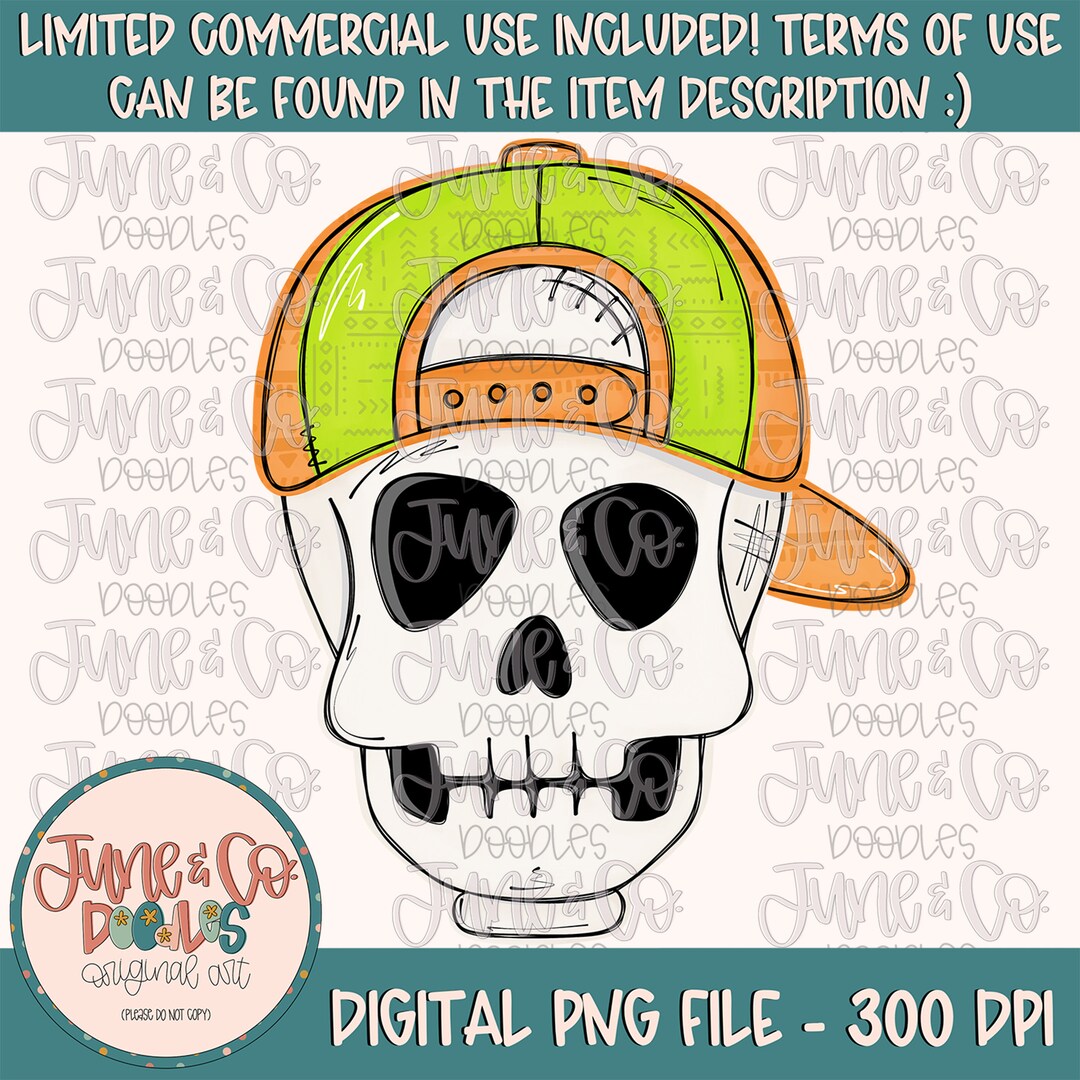 Cool Skeleton PNG| Skull in Backwards Hat Sublimation File| Boys ...