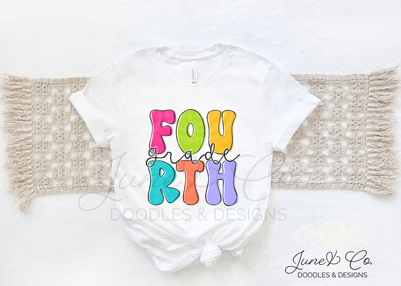 Neon Rainbow Fourth Grade PNG Girls Back to School - Etsy