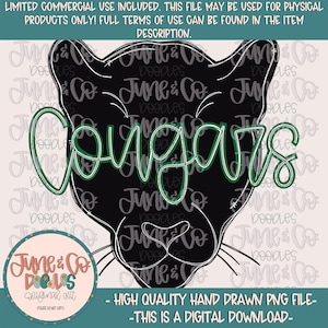 Cougars Mascot PNG| Custom School Mascot Sublimation File| School Pride Shirts Design| Hand ...