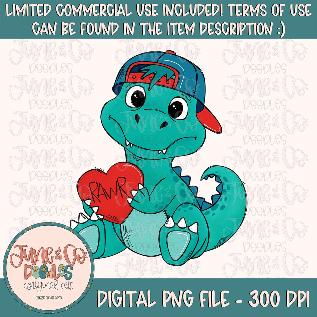 Cool Valentine's Dino Boy PNG| Dinosaur Doodle Sublimation File ...