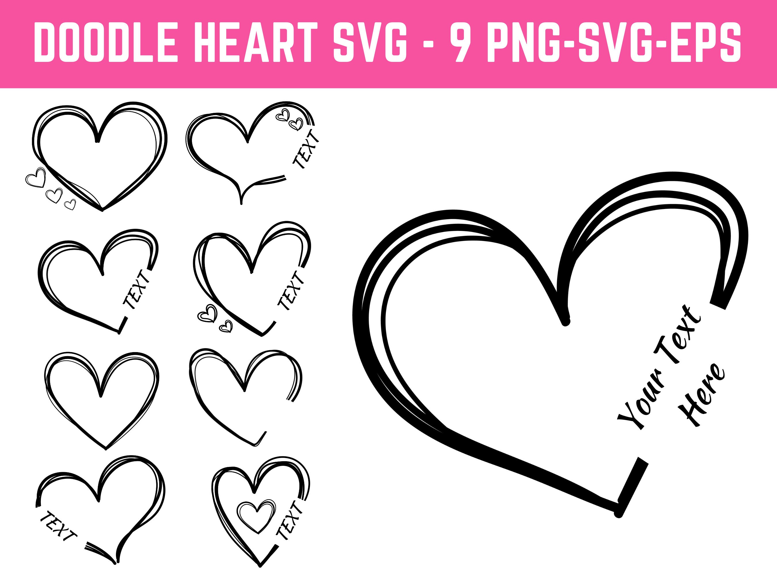 Doodle Heart SVG Bundle, Heart SVG Bundle, Sketch, Hand-drawn Heart Svg ...