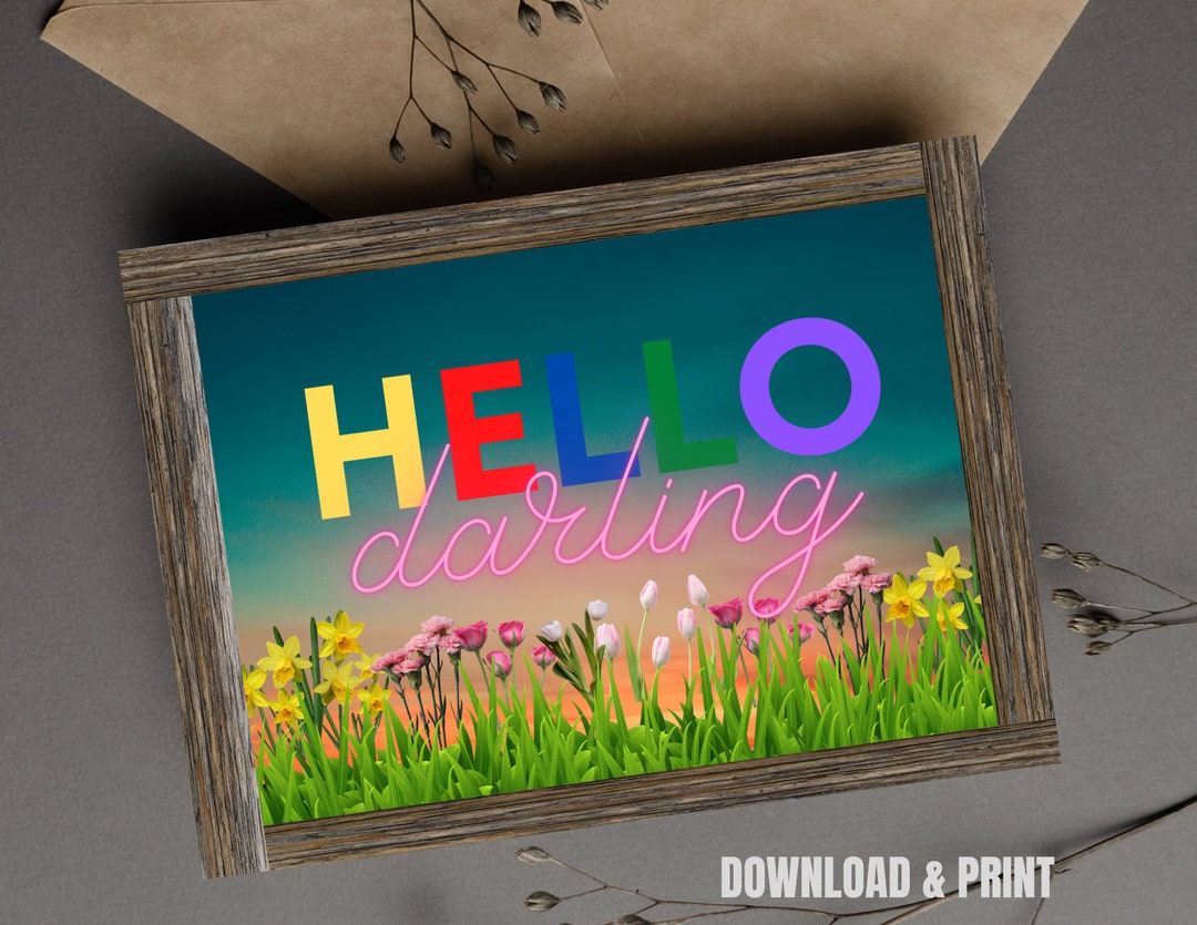 Hello Darling Printable Card / Instant Download PDF / Card Template ...