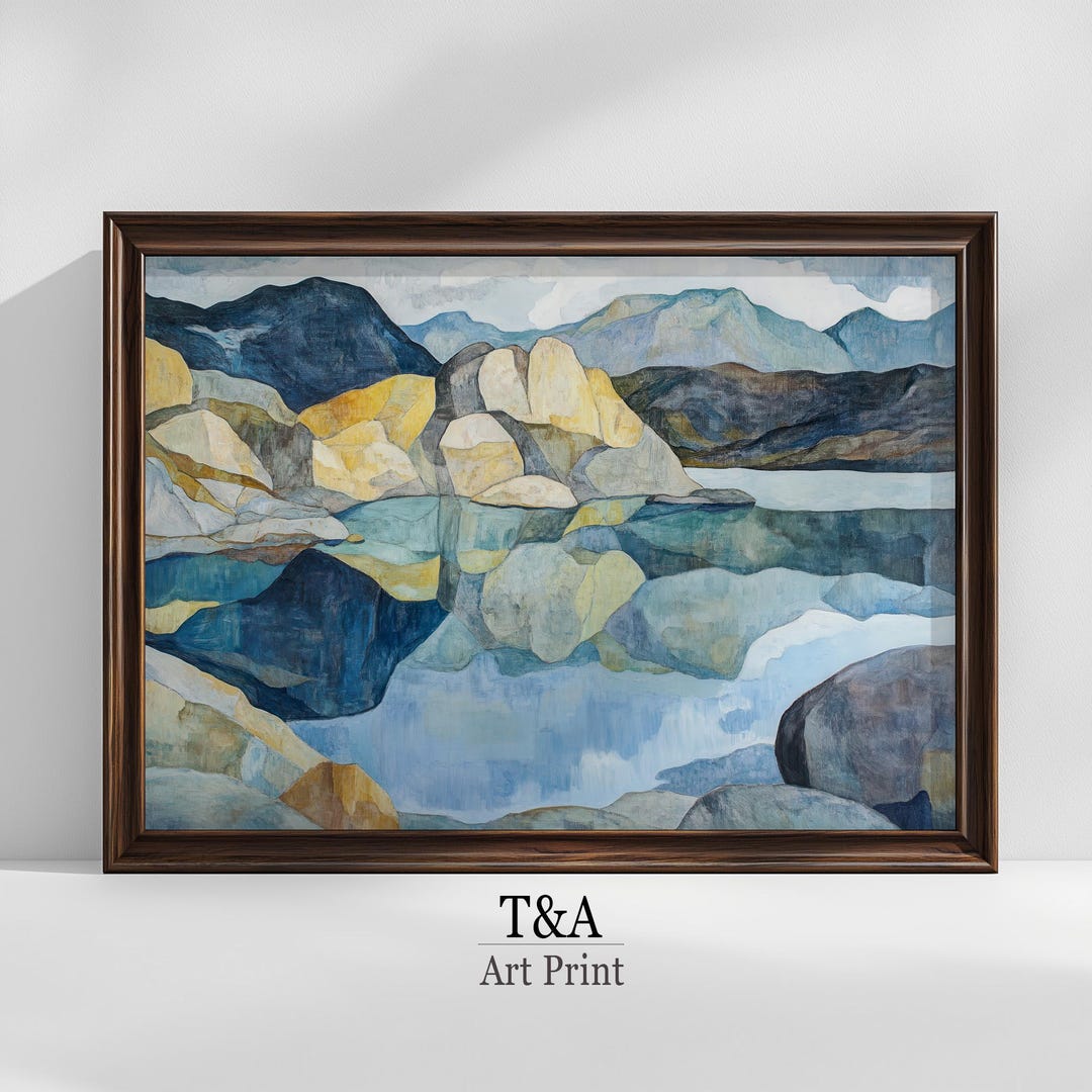 DIGITAL Calm Abstract Art | Blue Landscape Print | Geometric Painting ...