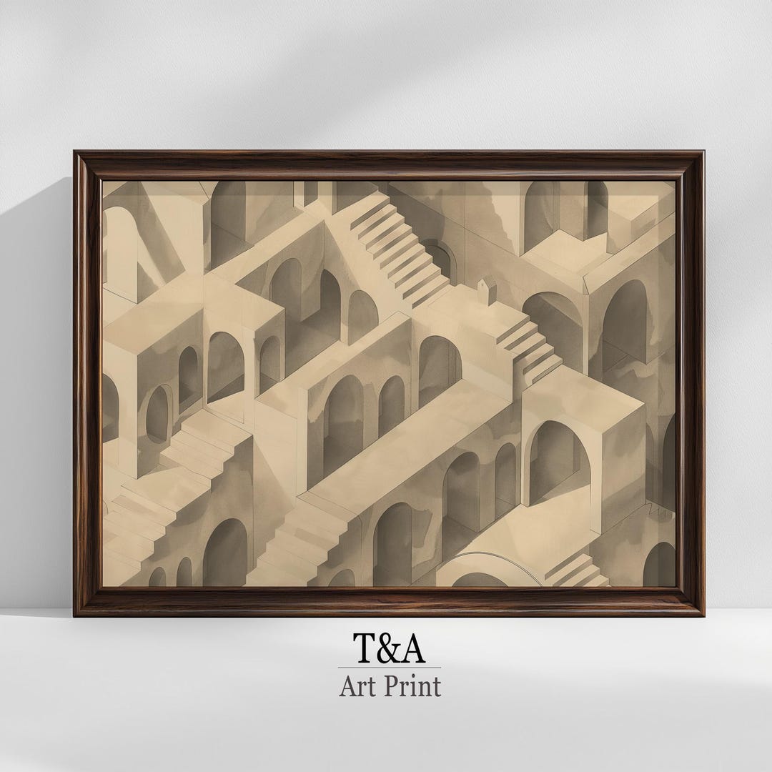 DIGITAL Surreal Architecture Print | Isometric Stairwell | Abstract Art ...