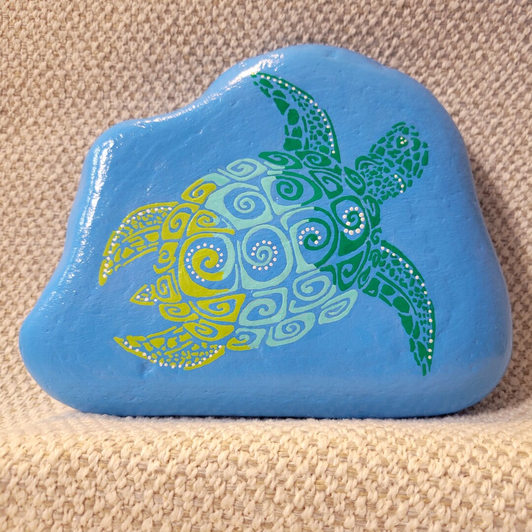 Hand Painted Lg SEA TURTLE ROCK! - Etsy