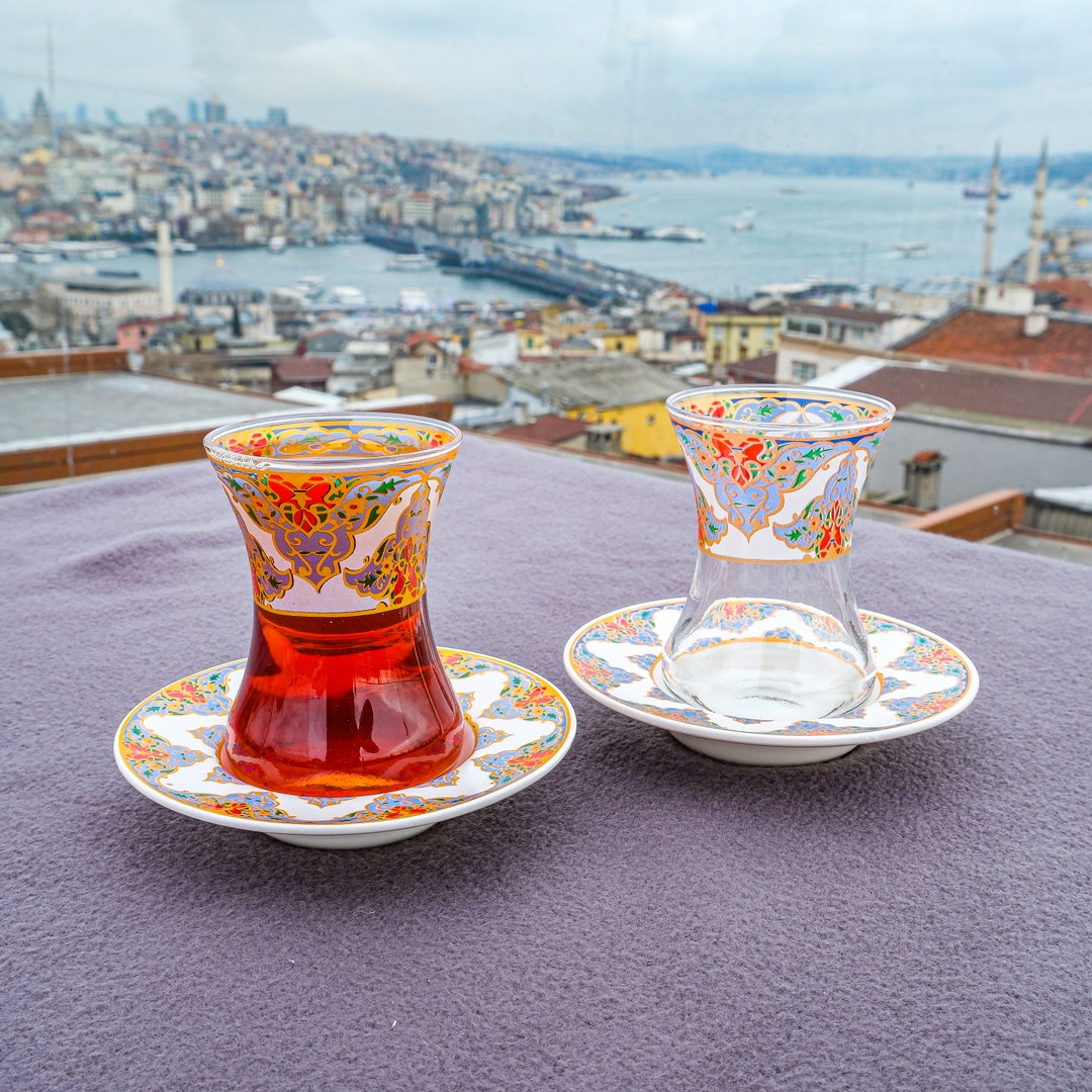Turkish Tea Cup Set With Porcelain Embroidered With Turkish Motifs ...