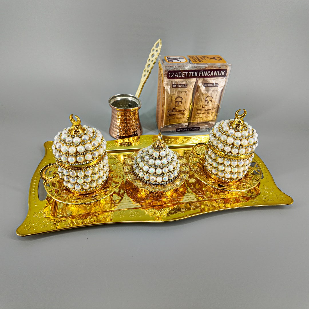 Turkish Pearl Stone Coffee Set, Turkish Coffee Set, Handmade Coffee Set ...