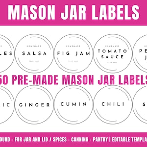 Mason Jar Labels Template With 50 Editable Jar Labels for Canning ...