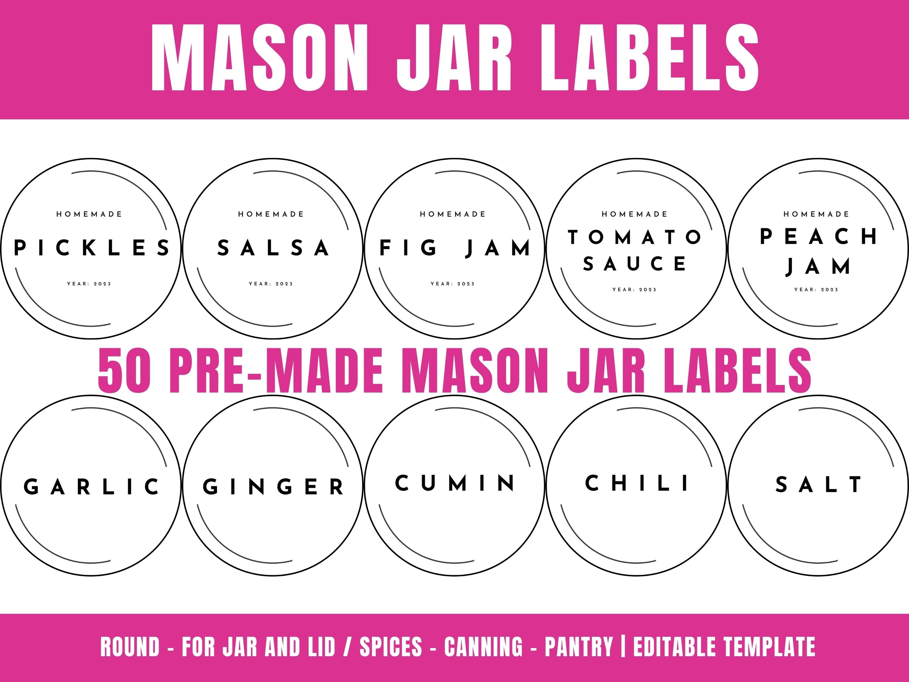 Mason Jar Labels Template With 50 Editable Jar Labels for Canning ...