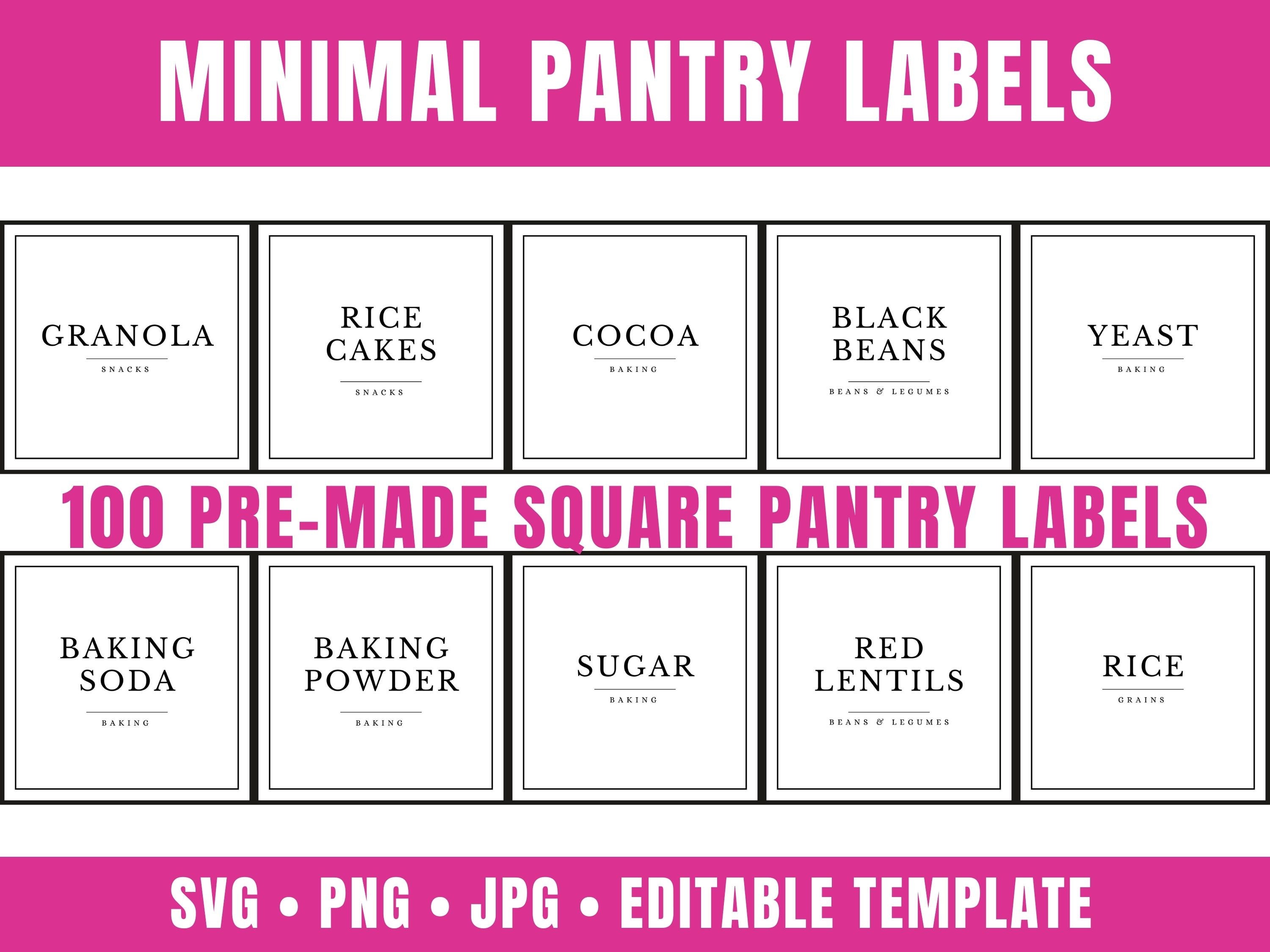 Printable Pantry Labels Template With 100 Square Labels for Pantry ...