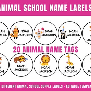 School Name Labels With Animal SVG Name Tags for Cricut, Customizable ...