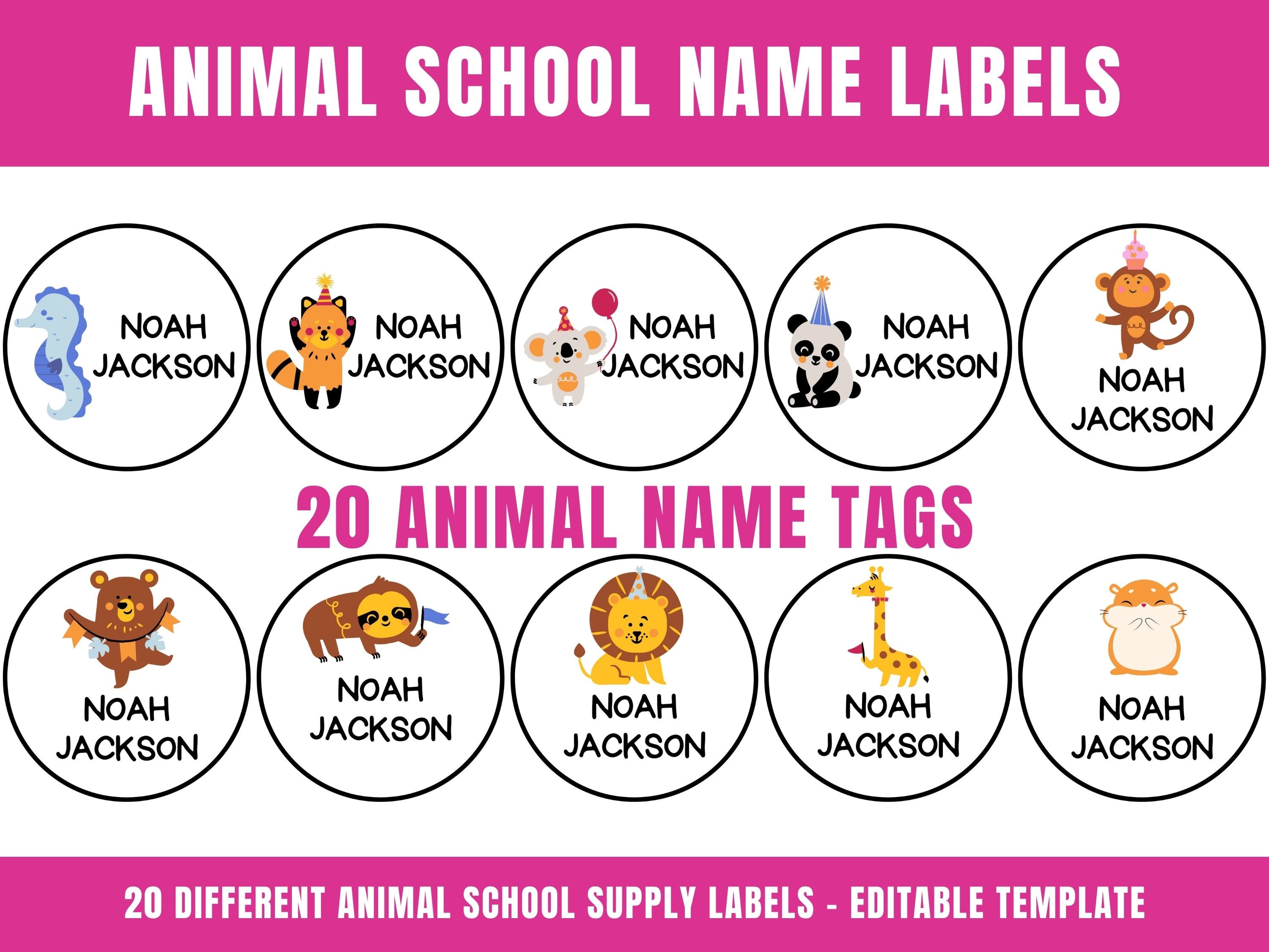 School Name Labels With Animal SVG Name Tags for Cricut, Customizable ...