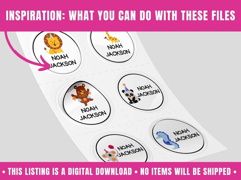 School Name Labels With Animal SVG Name Tags for Cricut, Customizable ...