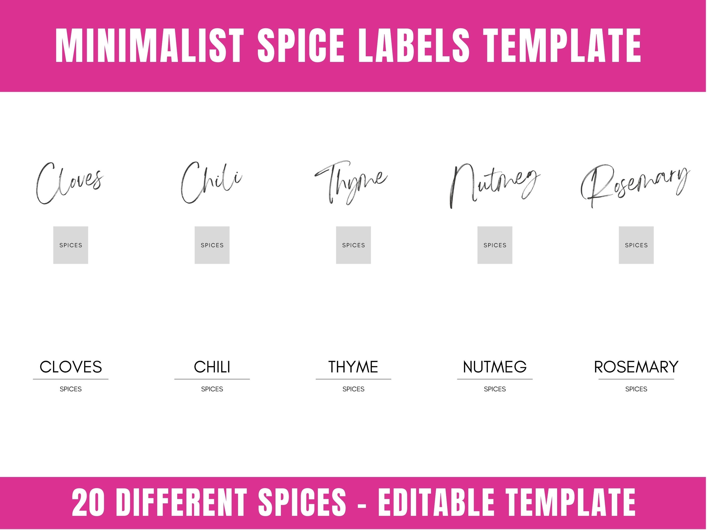 Minimalist Spice Labels Template With 40 Printable Spice Labels ...