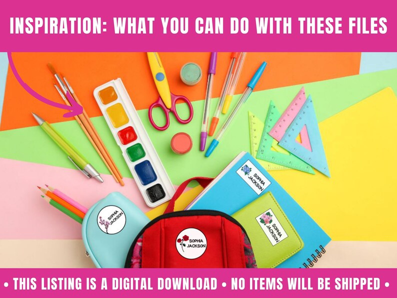 School Supply Labels With Flower SVG Name Tags for Cricut, Customizable ...