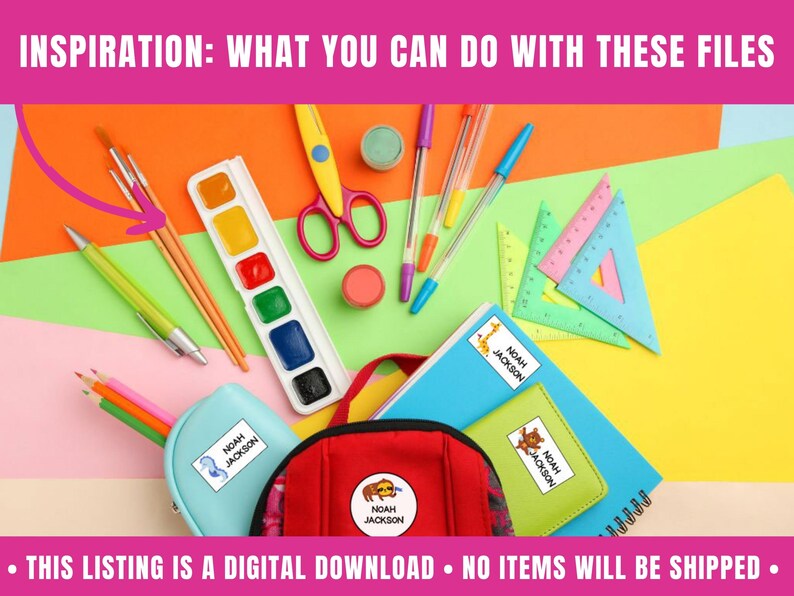 School Name Labels With Animal SVG Name Tags for Cricut, Customizable ...