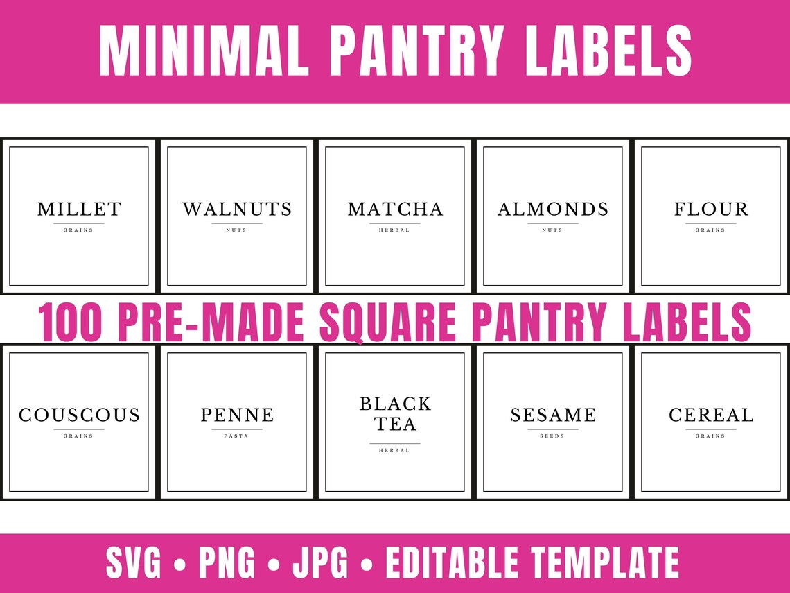 Printable Pantry Labels Template With 100 Square Labels for Pantry ...