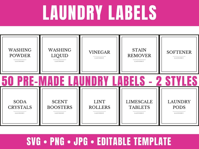 Laundry Labels Template With 50 Laundry SVG Labels | Printable and ...