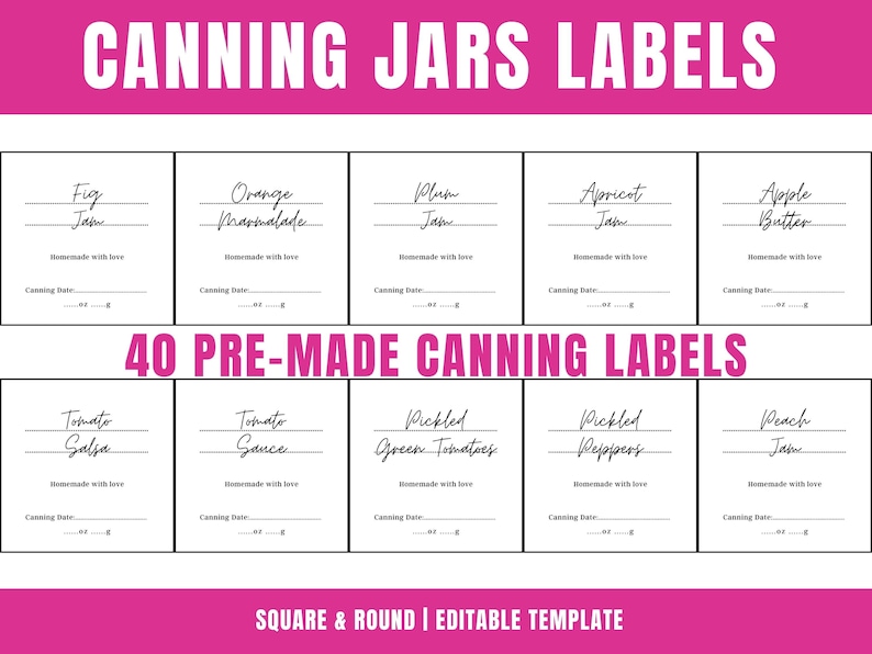 Canning Labels Template With 40 Editable Jar Labels - Square and Round ...