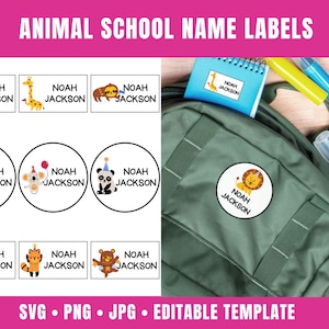 School Name Labels With Animal SVG Name Tags for Cricut, Customizable ...