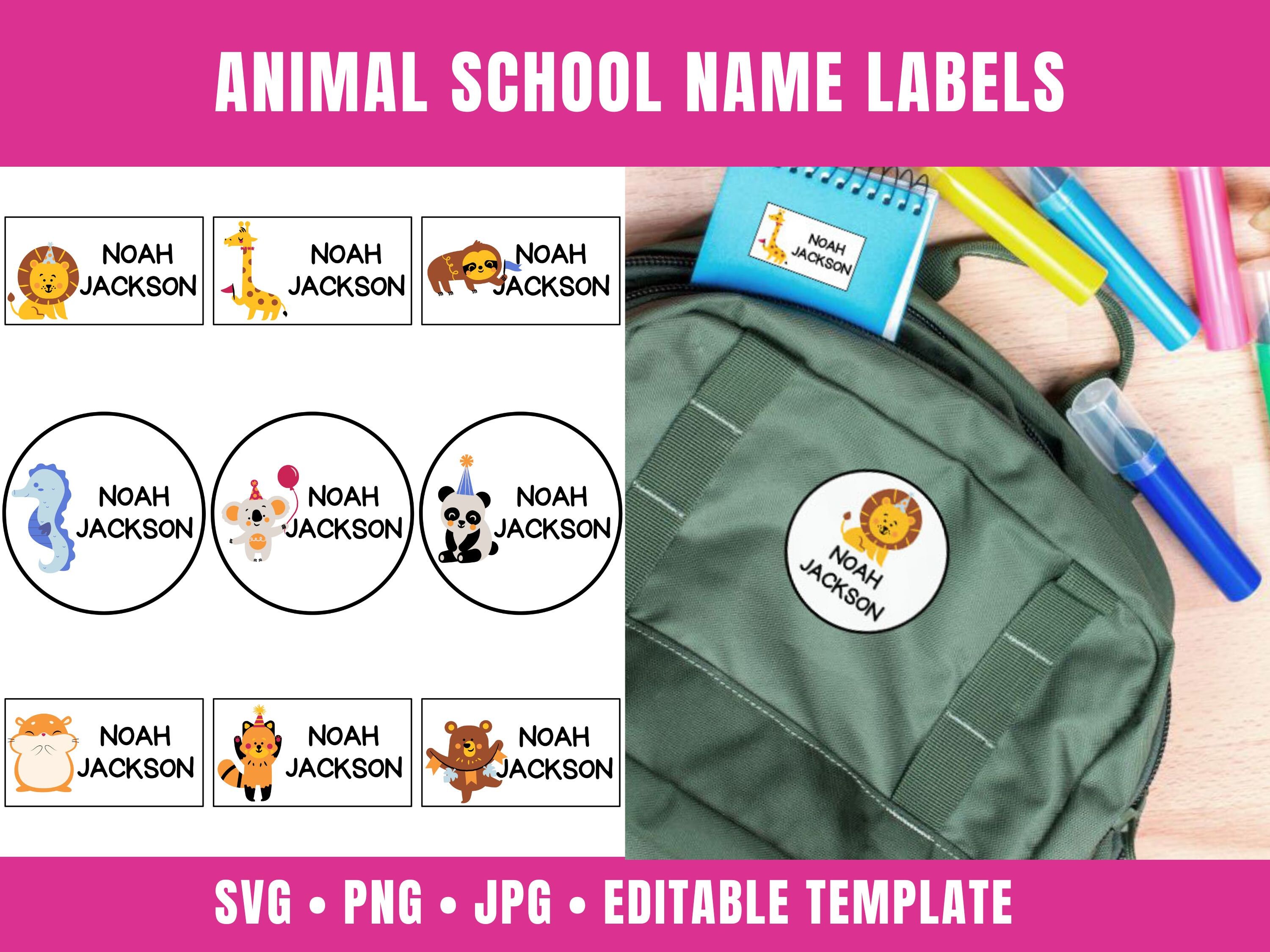 School Name Labels With Animal SVG Name Tags for Cricut, Customizable ...