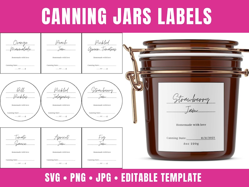 Canning Labels Template With 40 Editable Jar Labels - Square and Round ...