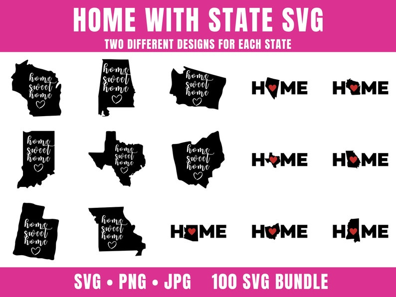 Home With State SVG Bundle With Home Sweet Home Svg for Cricut, US ...