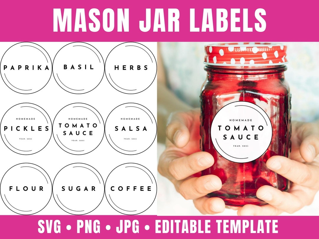 Mason Jar Labels Template With 50 Editable Jar Labels for Canning ...