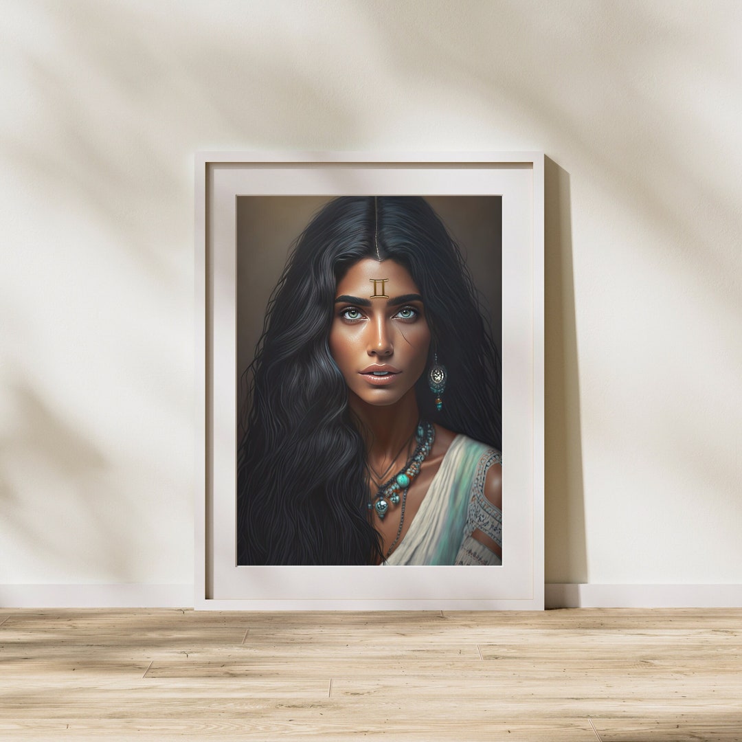Zodiac Sign Wall Art - Gemini Indian Girl - Golden Zodiac Symbols ...